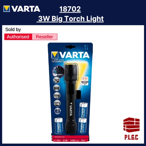 Varta 18702 3W Big Indestructible Torch Light with (C battery x 3 pcs ...