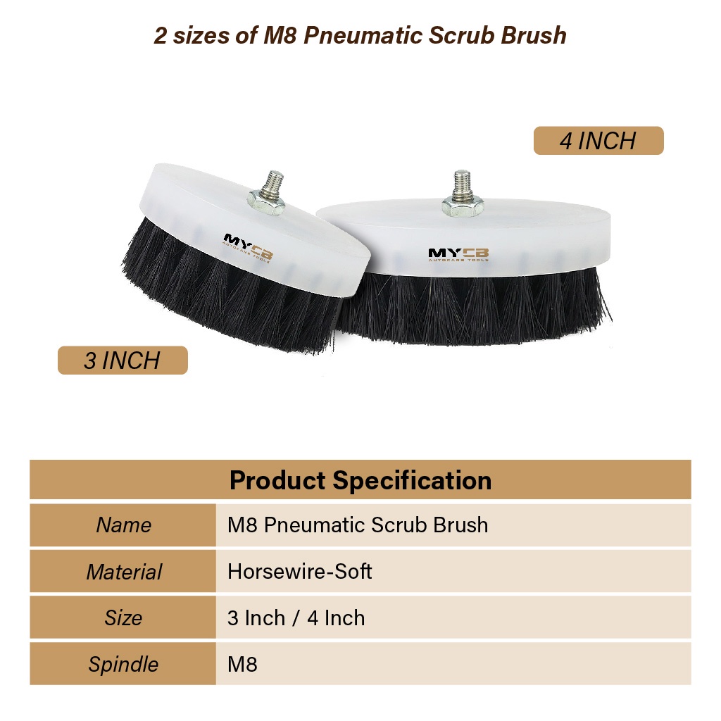 MYCB M8 Pneumatic Scrub Brush [Horsewire-Soft 4 Inch] Auto Detailing Cleaning Tool [Non-Boars ...
