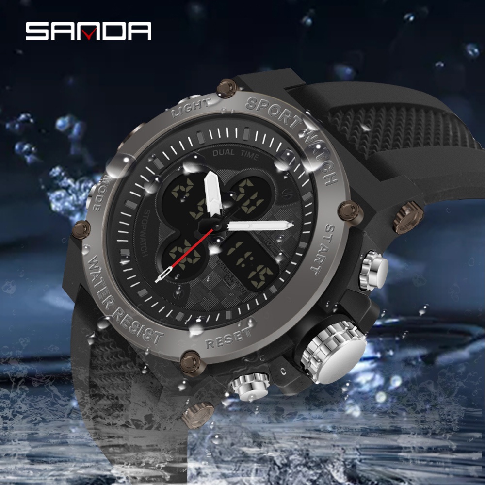 SANDA Multifunction Sports Watch Dual Display Luminous LED Digital ...