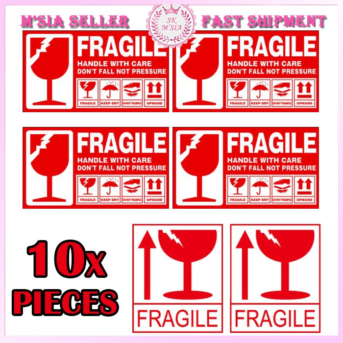 10pcs Fragile Sticker Murah Pecah Ready Stock 9cm x 5cm Borong ...