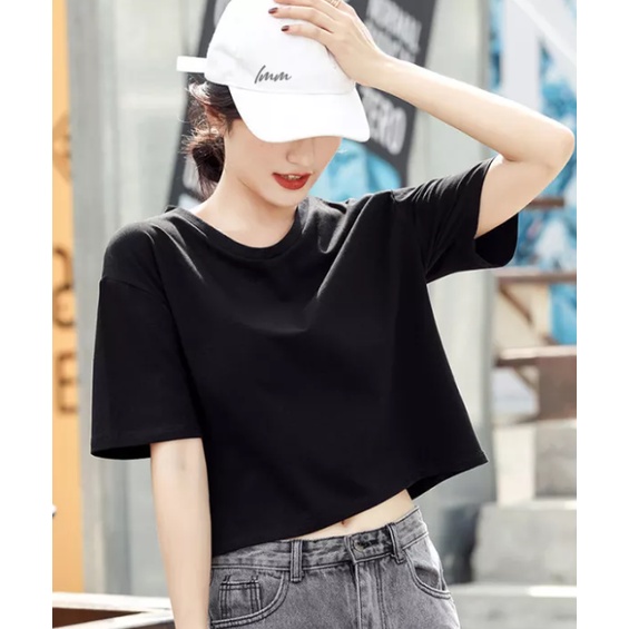 Plain Korean Oversized Semi Crop Top Black & White (GURLY GLAM ...