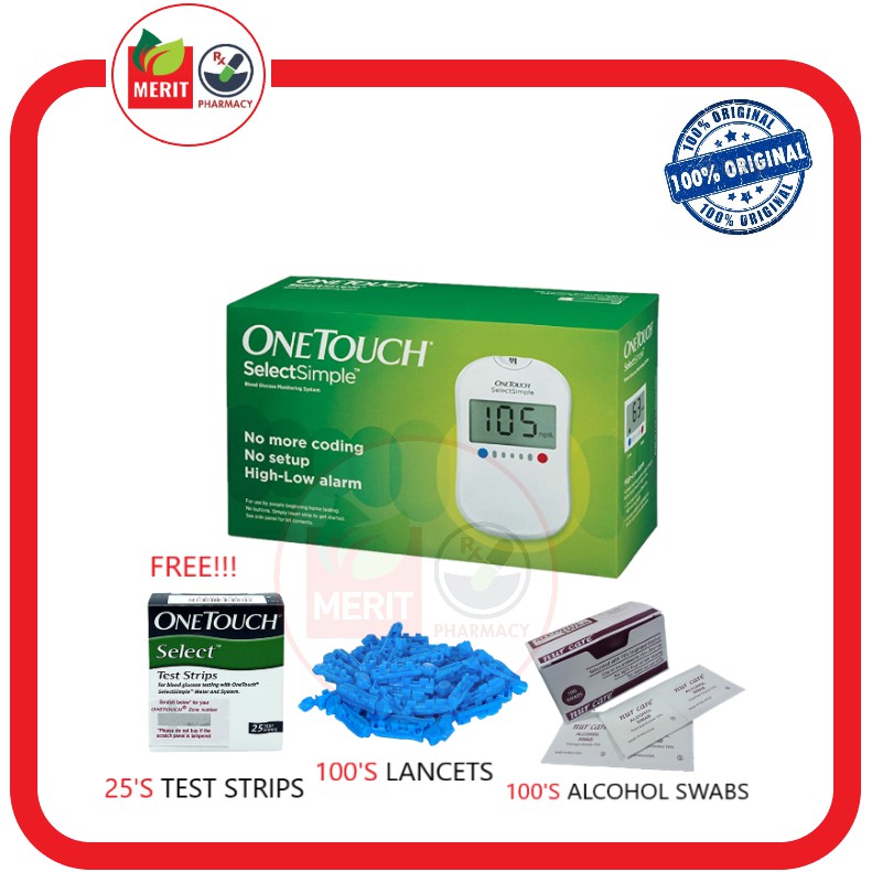 OneTouch Select Meter Starter Kit Strip 25's + Alcohol Swab 100's+ ...