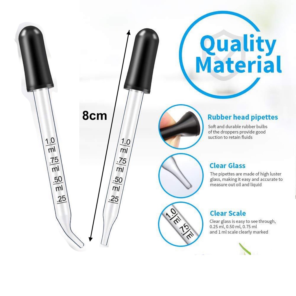 1ml Glass Dropper with rubber straight bend dropper laboratory Pipette ...