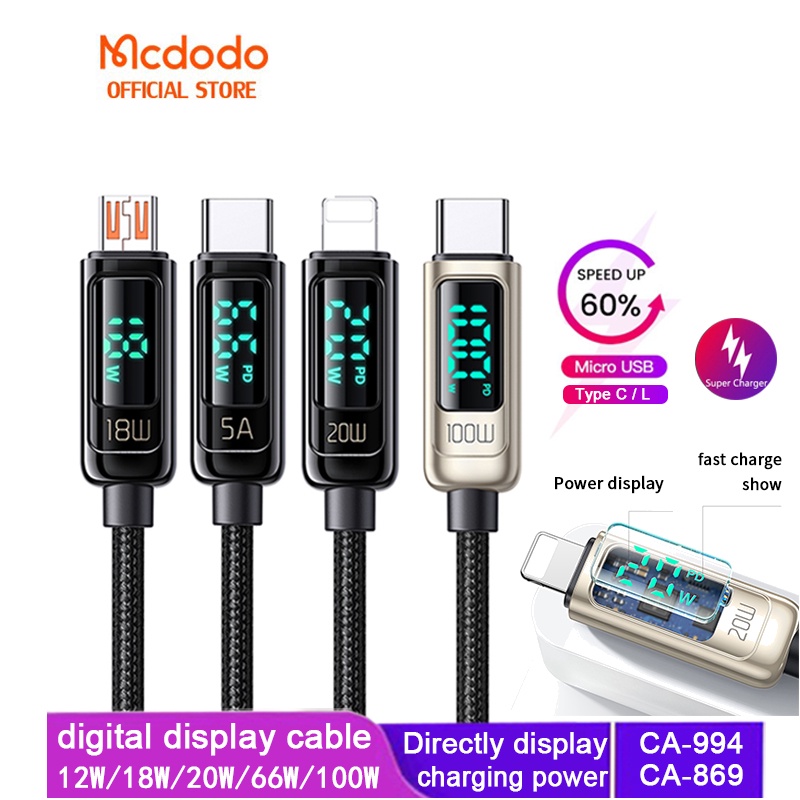 Mcdodo Digital charging cable Micro USB Type C / IOS Charger Cable ...