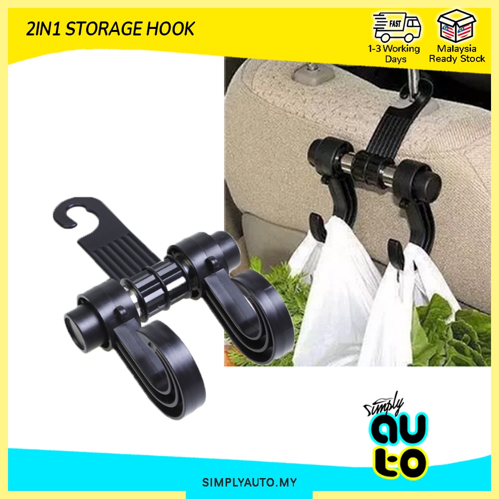 SIMPLYAUTO (1pc) 2 in 1 Car Back Seat Storage Hook Bag Hanger Food ...