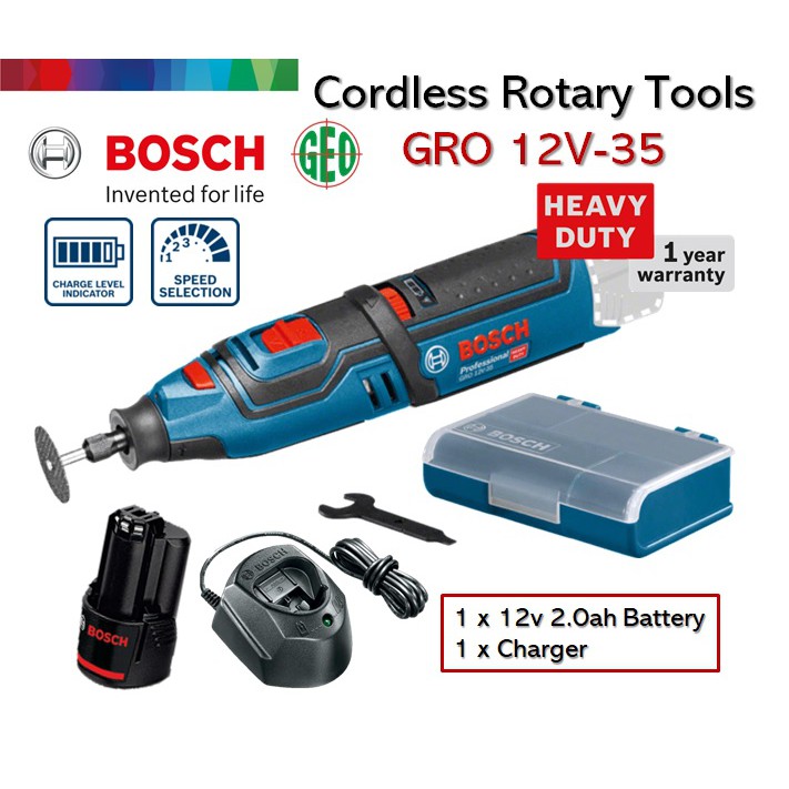Bosch GRO 12V-35 Cordless Rotary tool With 1 x 2.0ah Battery, 1 Charger ...