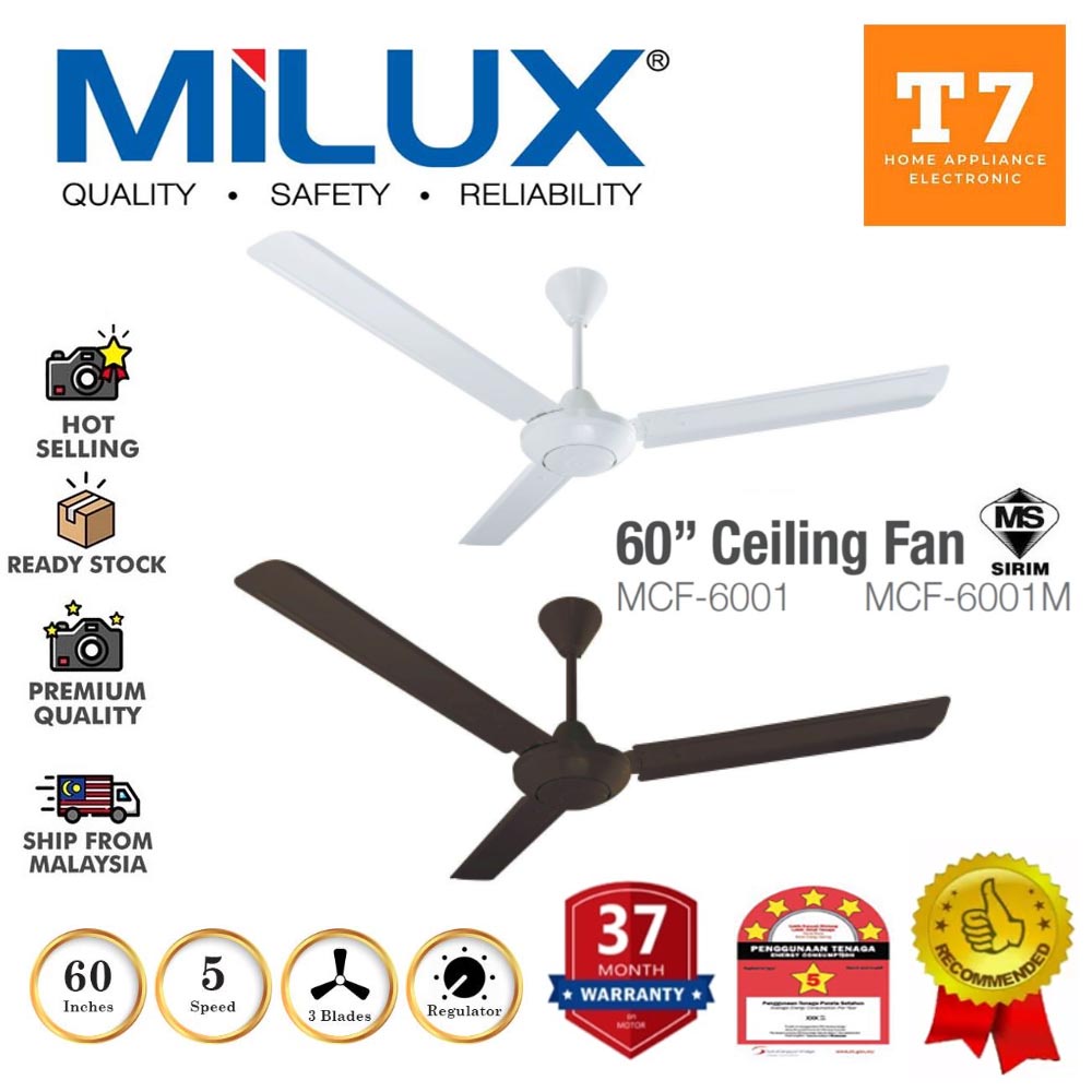 Milux Ceiling Fan 60'' MCF-6001 **WHITE** / MCF-6001M **BROWN** (1 UNIT ...