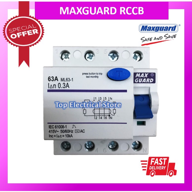 MAXGUARD ELCB/RCCB 4 POLE 40A/63A/100A SIRIM APPROVED | Shopee Malaysia