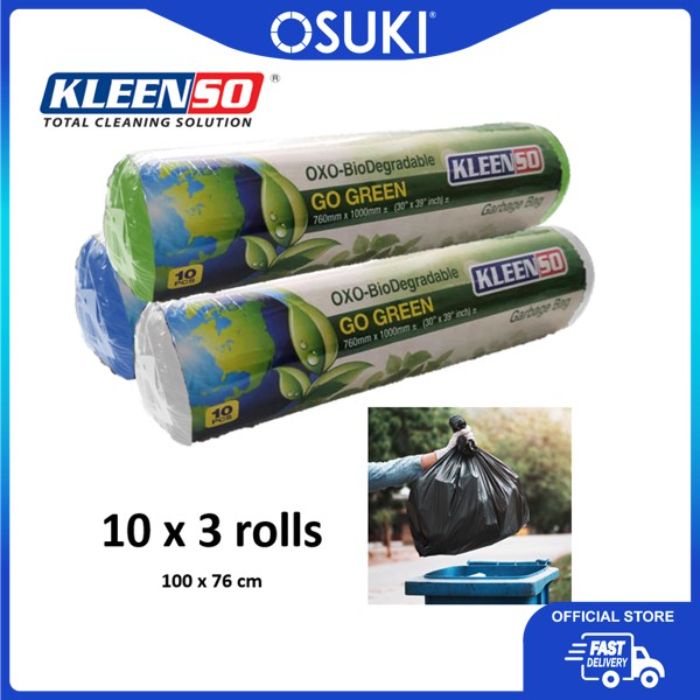 KLEENSO Garbage Plastic Bag Dustbin Oxo-Biodegradable (3 Rolls x 10 Pcs ...