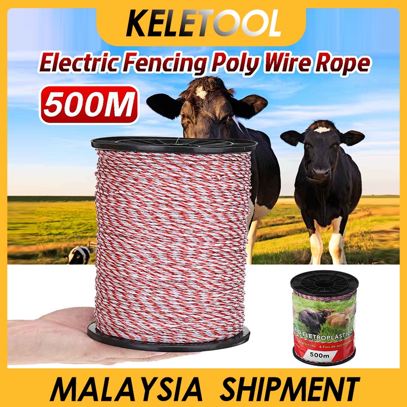 500M Roll Electric Fence Rope Red White Poly Wire with Steel for Horse ...