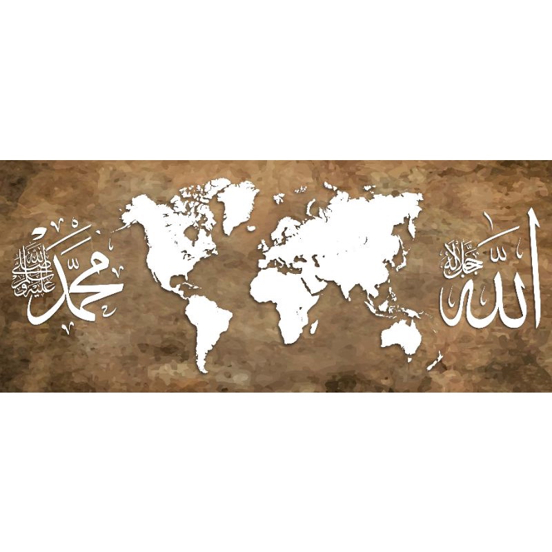 30x60inci ocean dark blue world map with islamic calligraphy | Shopee ...