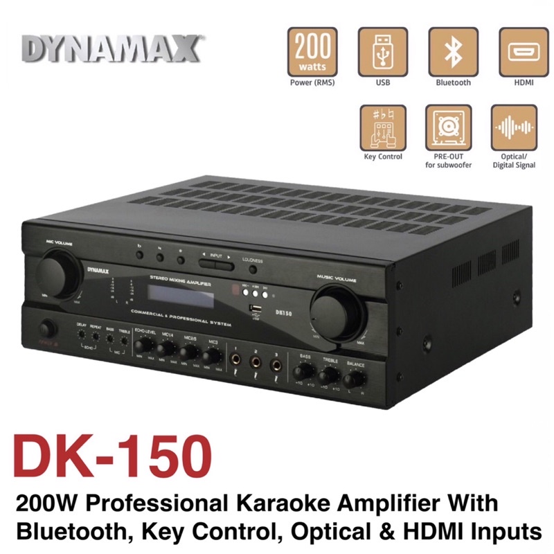 DYNAMAX DK150 200W Professional Home Karaoke Amplifier with Bluetooth ...