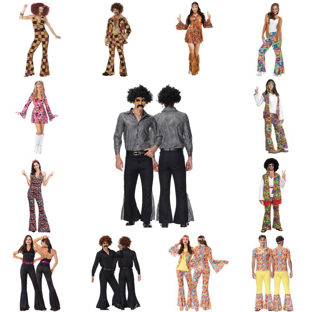Retro 60s 70s Hippie Cosplay Carnival Halloween Costume for Men Women ...