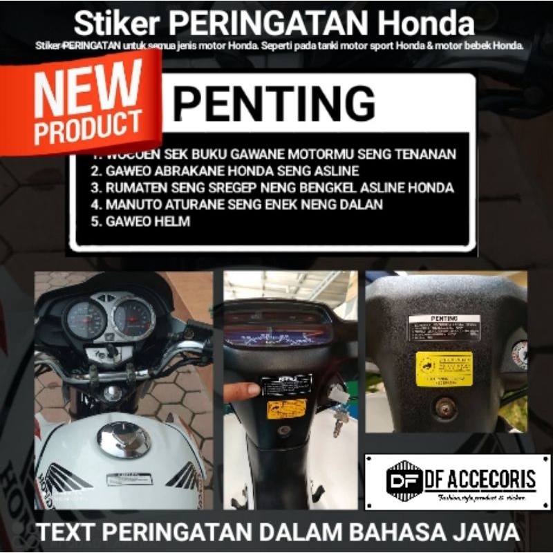 Honda warning stickers/honda grand warning stickers|Tiger|Win100|Verza ...