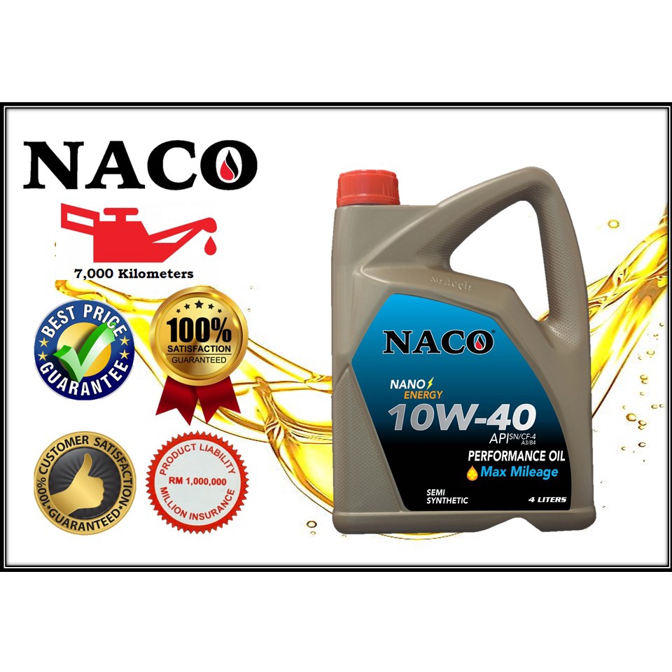 NACO 10w40 4L Semi Synthetic Engine Oil API-SN/CF-4 Car Lubricant 10w-40 4Litre Minyak Hitam ...
