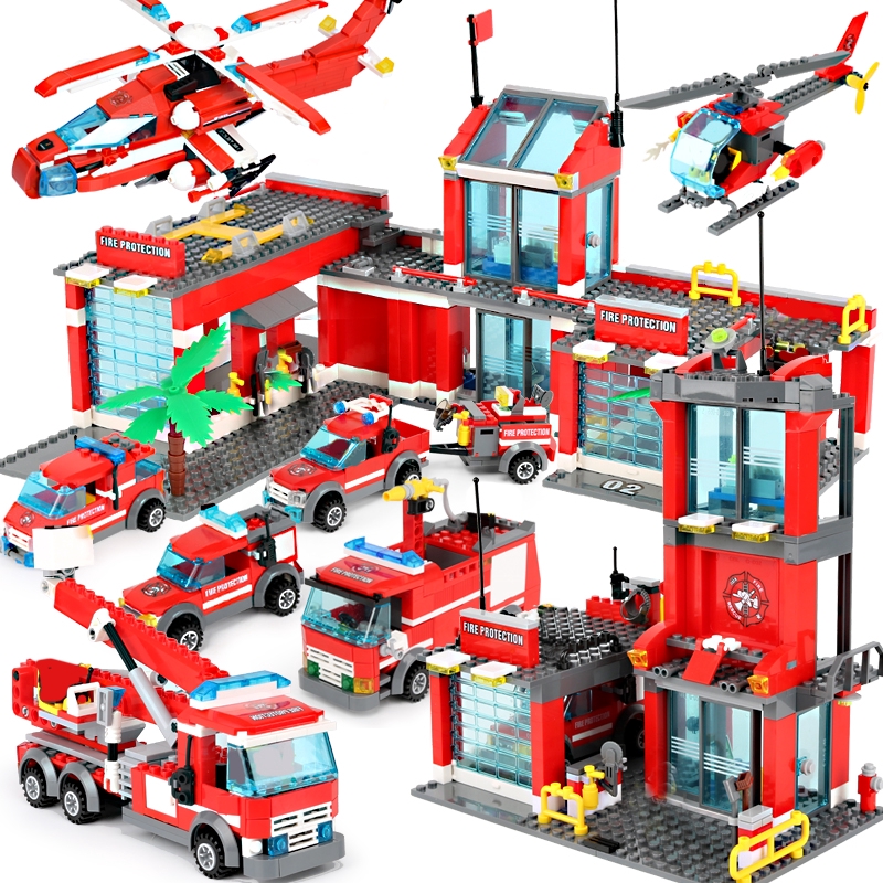 City Fire Station Building Blocks Fire Engine Truck Blocks Firefighting ...