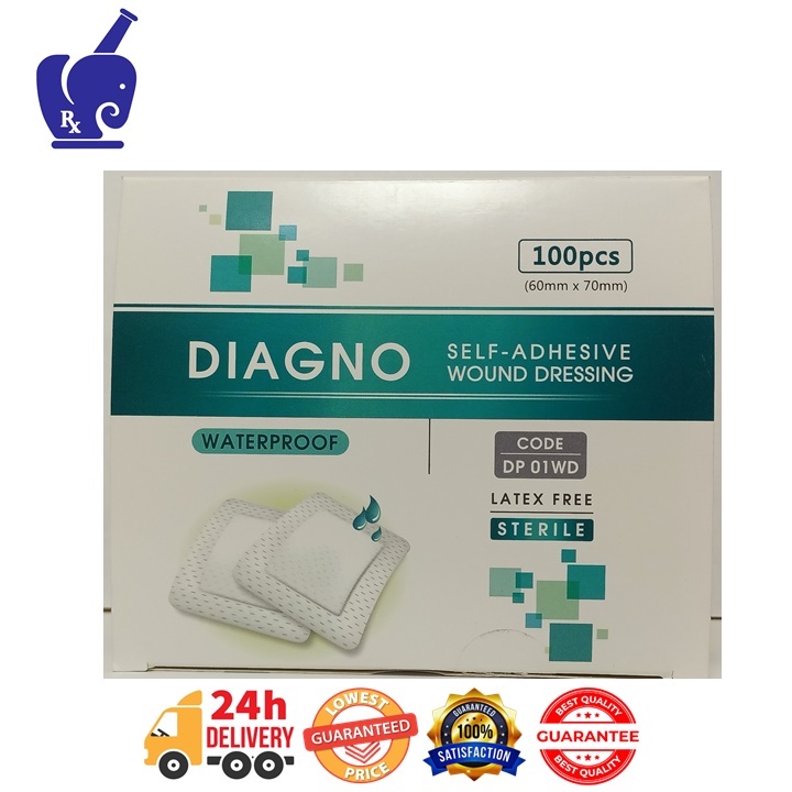 Diagno Self Adhesive Wound Dressing Plaster Waterproof 6cm X 7cm 100s ...
