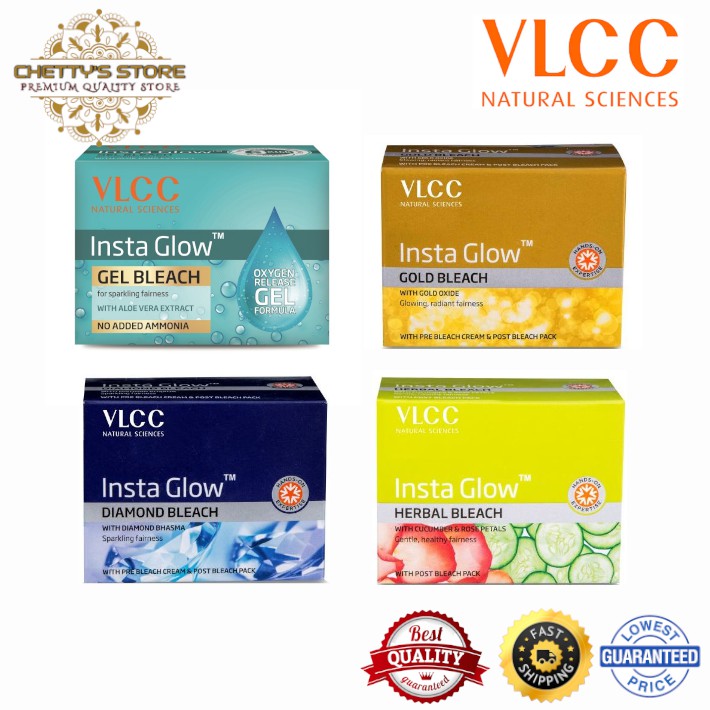 (NEW STOCK) VLCC INSTA GLOW Bleach Pack (Gold/Diamond/Glow Gel/Herbal ...