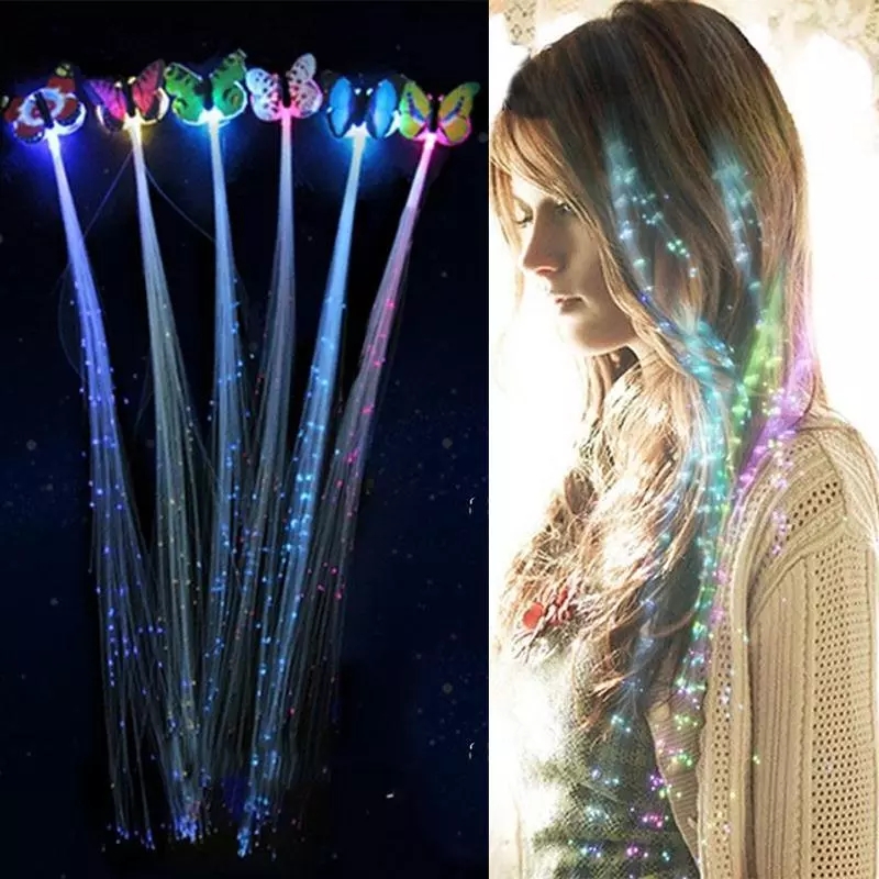 LED Light Luminescent Butterfly Optical Fiber Braid Wig Hair Clip ...
