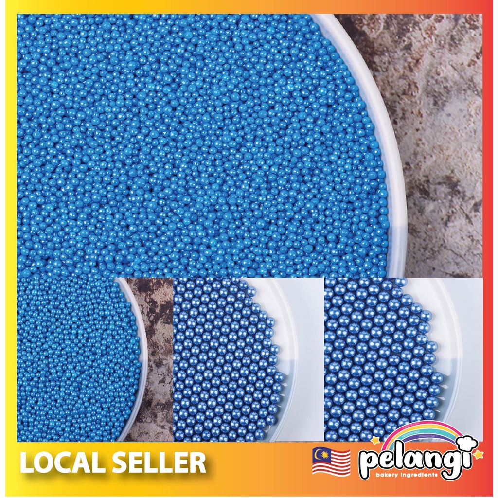 [Pelangi] Halal Edible Pearl Blue Color Sprinkles Candy Ball Cake ...