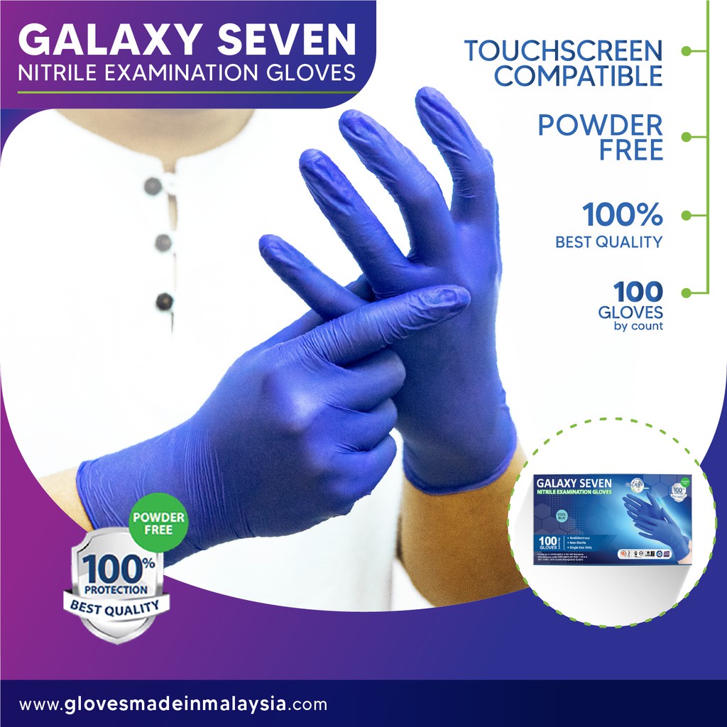 Galaxy Seven Premium Nitrile Examination Gloves Powder Free - Cool Blue ...