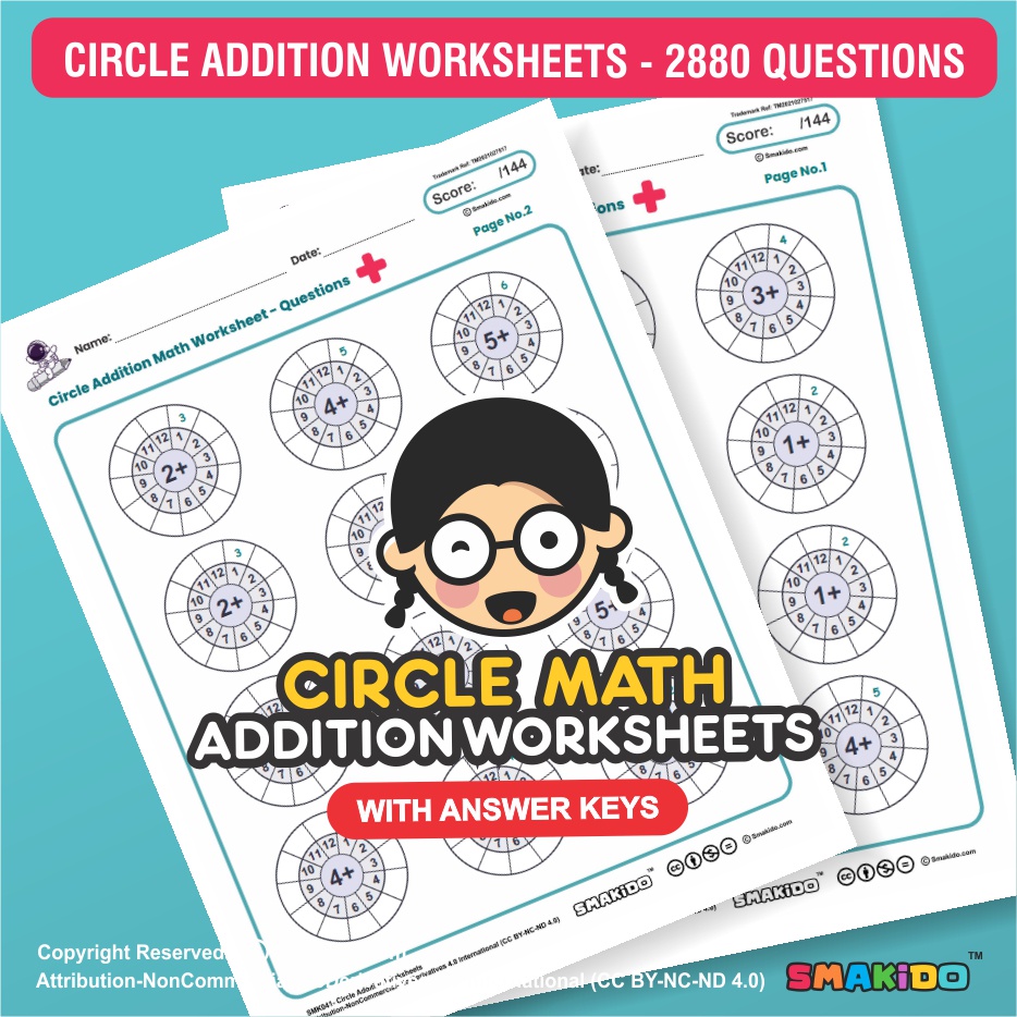 [ Soft Copy/ PDF ] Printable Circle Math Addition Worksheets - 2880 ...