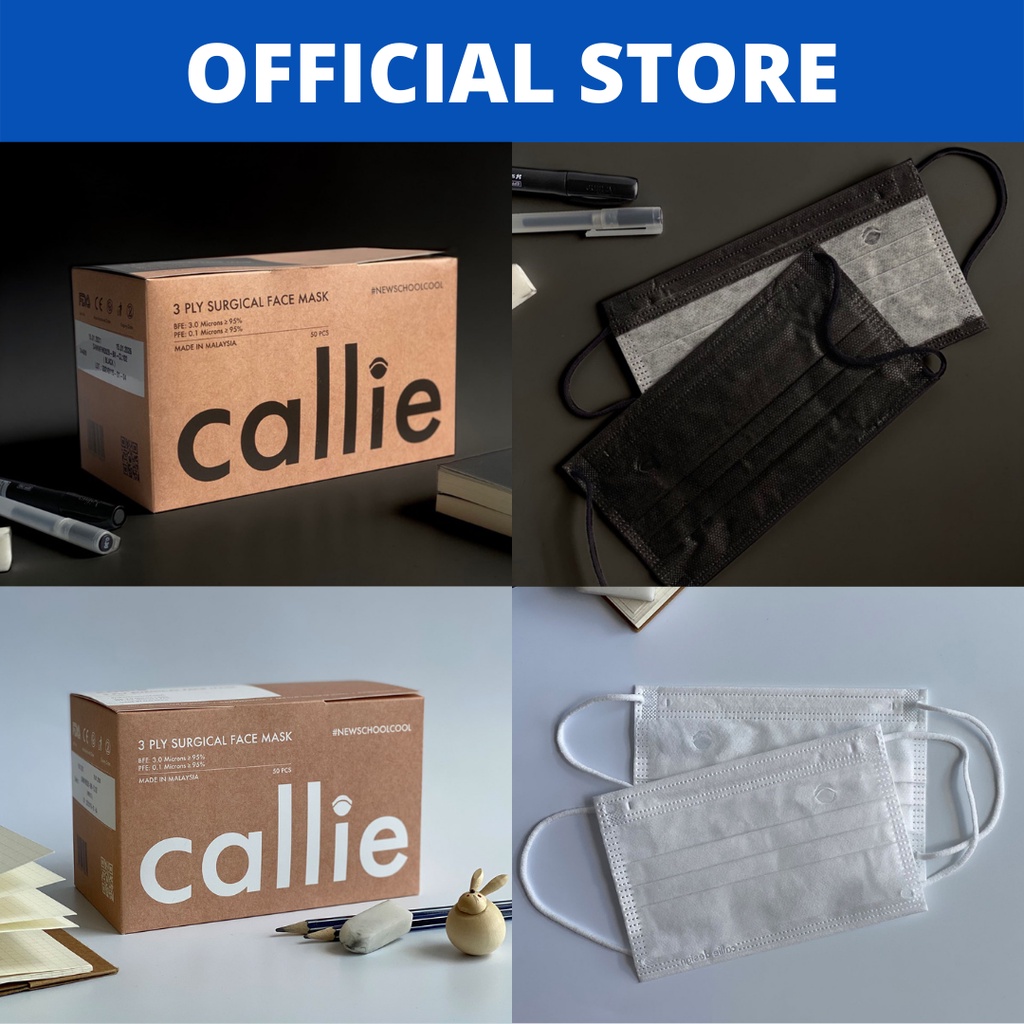 Callie 3 Ply Surgical Face Mask Ultra Blackout/Hyper Whiteout (50 pcs) | Shopee Malaysia