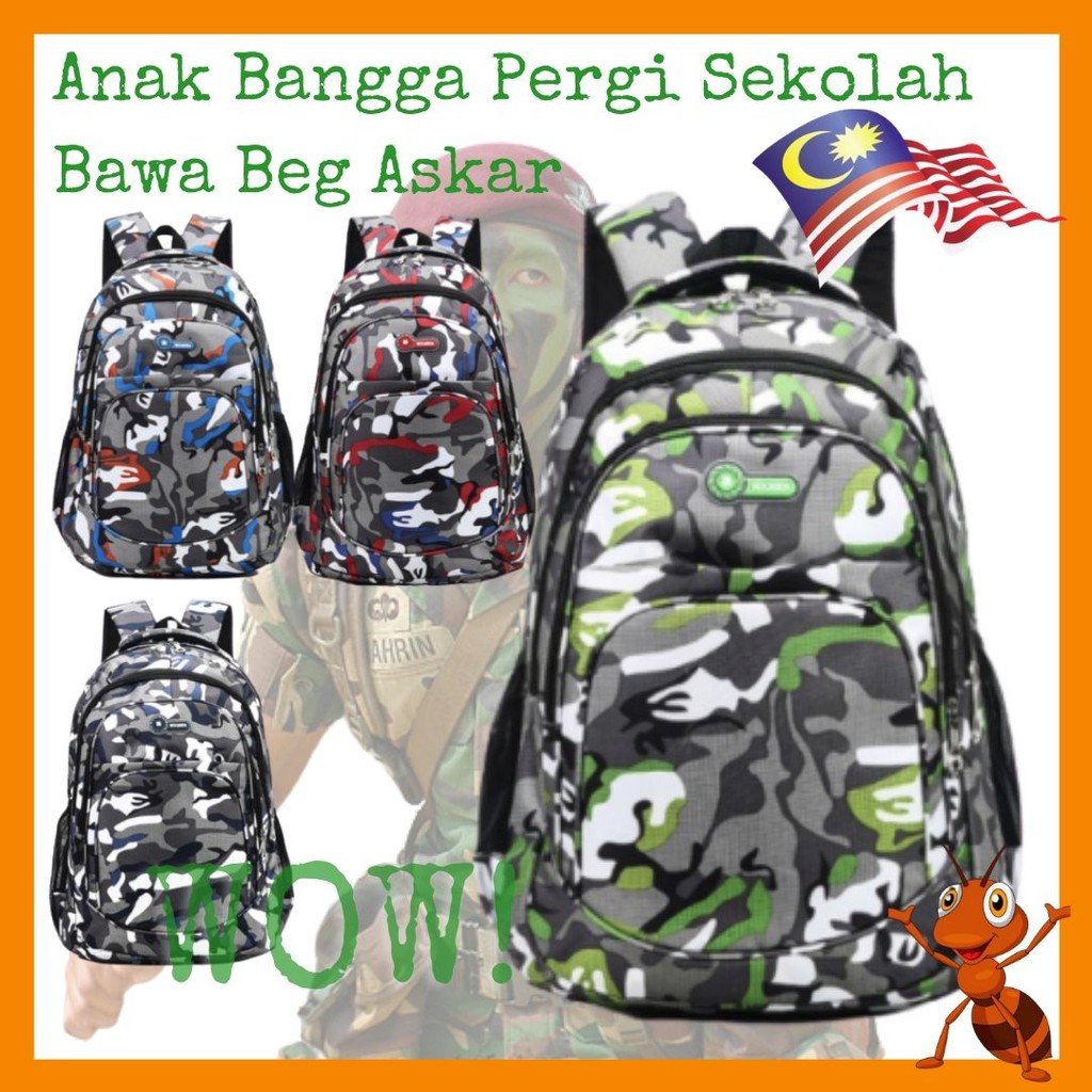ANAK BANGGA BEG ASKAR KID CHILDREN CAMO ARMY STYLE STUDENT SCHOOL BAG ...