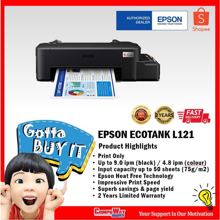 EPSON ECOTANK L121 A4 INK TANK PRINTER | Shopee Malaysia
