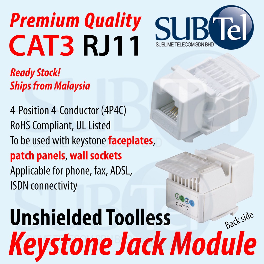 CAT3 RJ11 Keystone Jack Module Malaysia Stock LAN Cable Ethernet ...