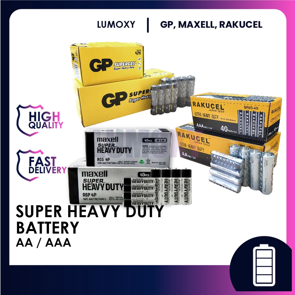 LMY_ Bateri 1.5V AA AAA Battery GP Maxell Rakucel Heavy Duty Mainan ...