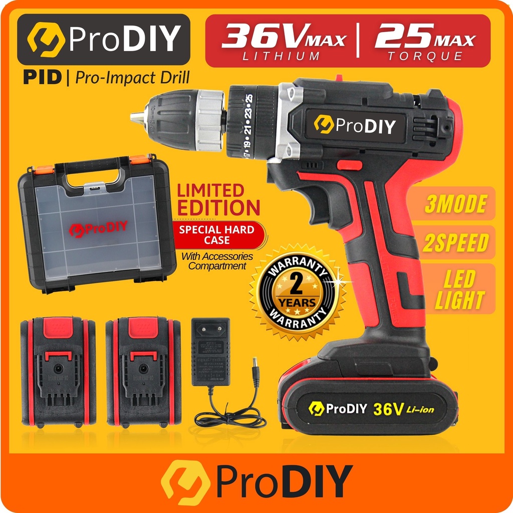 PRODIY PID Cordless Impact Drill Screwdriver With Hammer 3 Mode 18v 24v ...