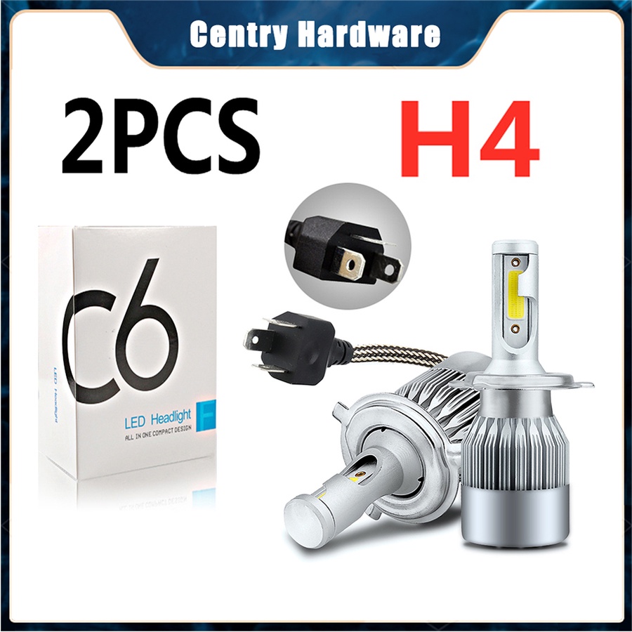 2PCS C6 H4 Led Car Headlight Bulbs LED Car Lights H4 9003 6000K 36W 12V 3800LM Auto Headlamps ...