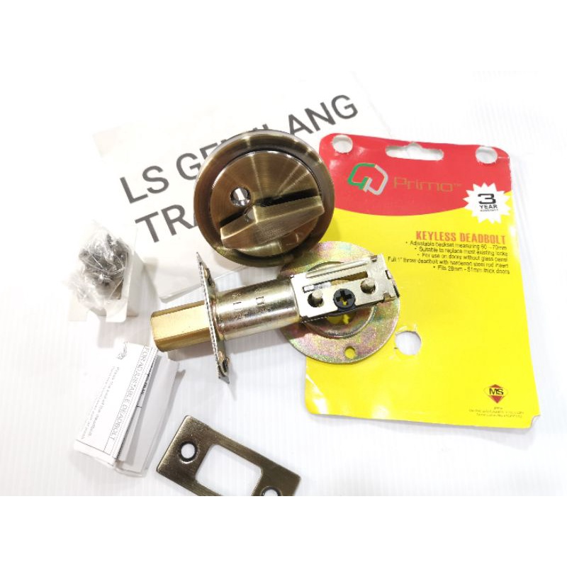 LS GEMILANG SIRIM PRIMO TAIWAN BRASS KEYLESS DEADBOLT LOCK HALF ...