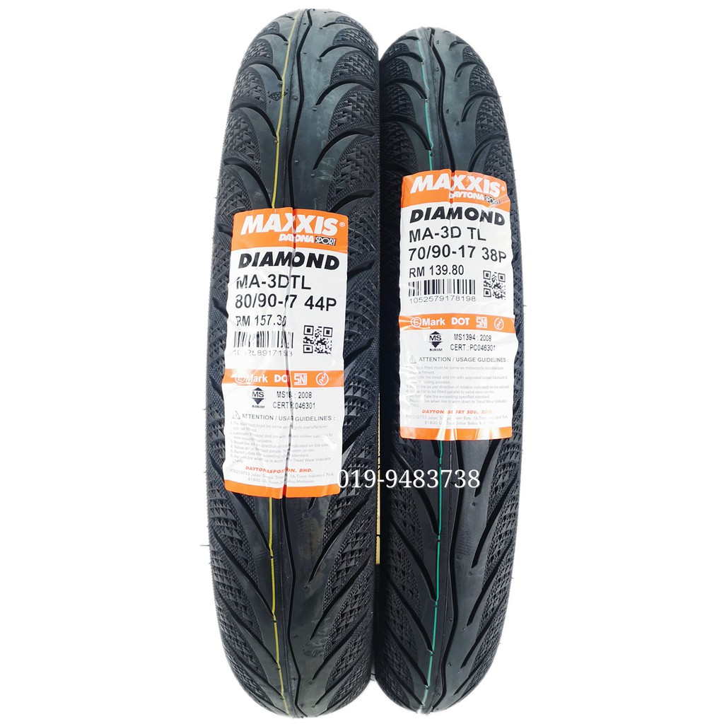 Maxxis Diamond Tyre Tubeless MA-3D 70/90-17 80/90-17 Tire Tayar Maxis ...