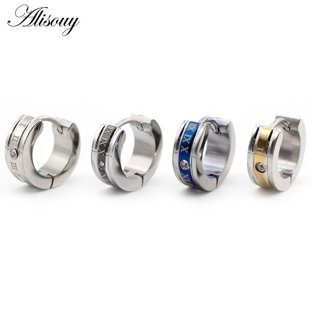 Alisouy 2pcs Inlay Crystal CZ Roman Numerals Huggies Ear Earring ...
