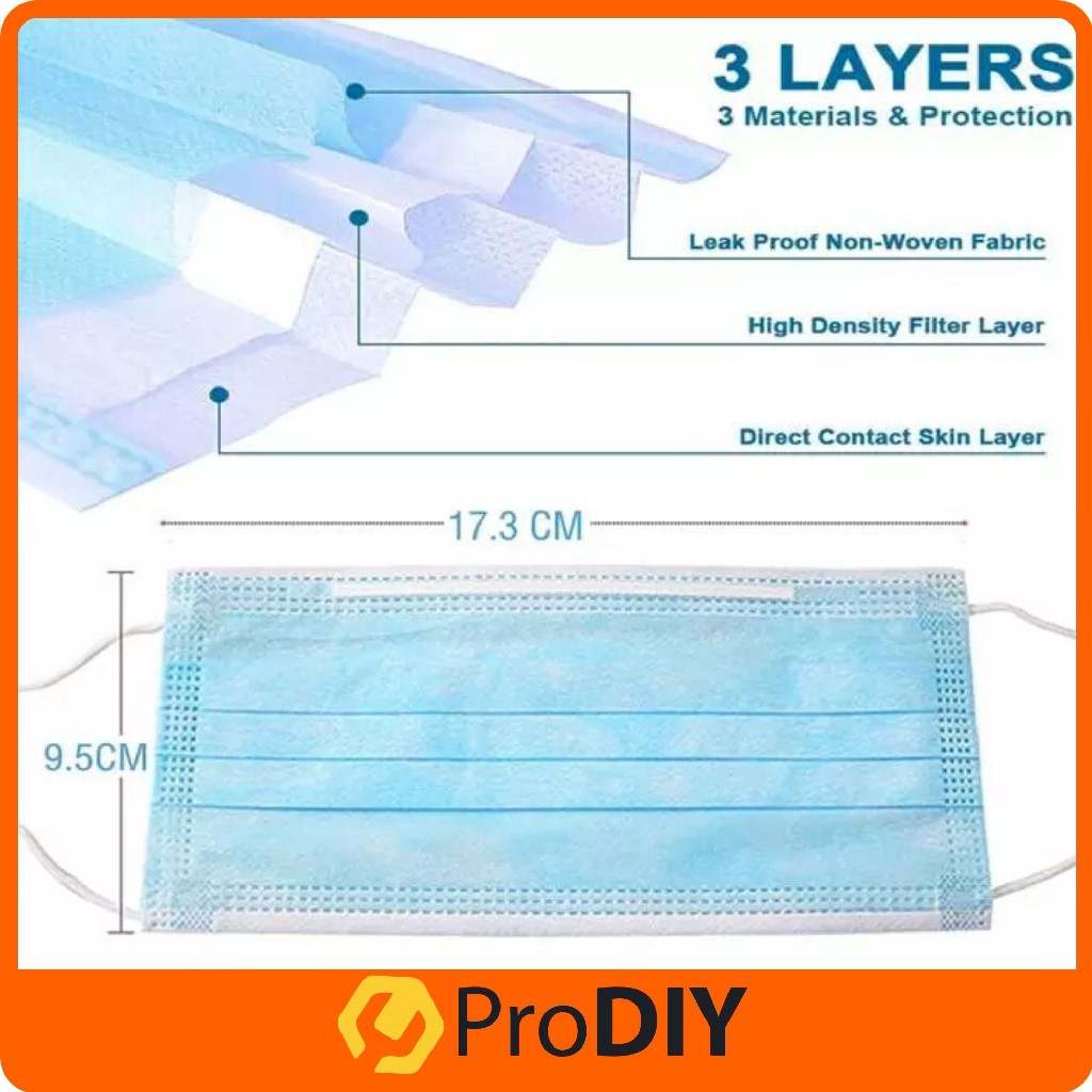 PRODIY 50pcs 3-PLY Disposable Earloop Face Mask Flu Protection ...
