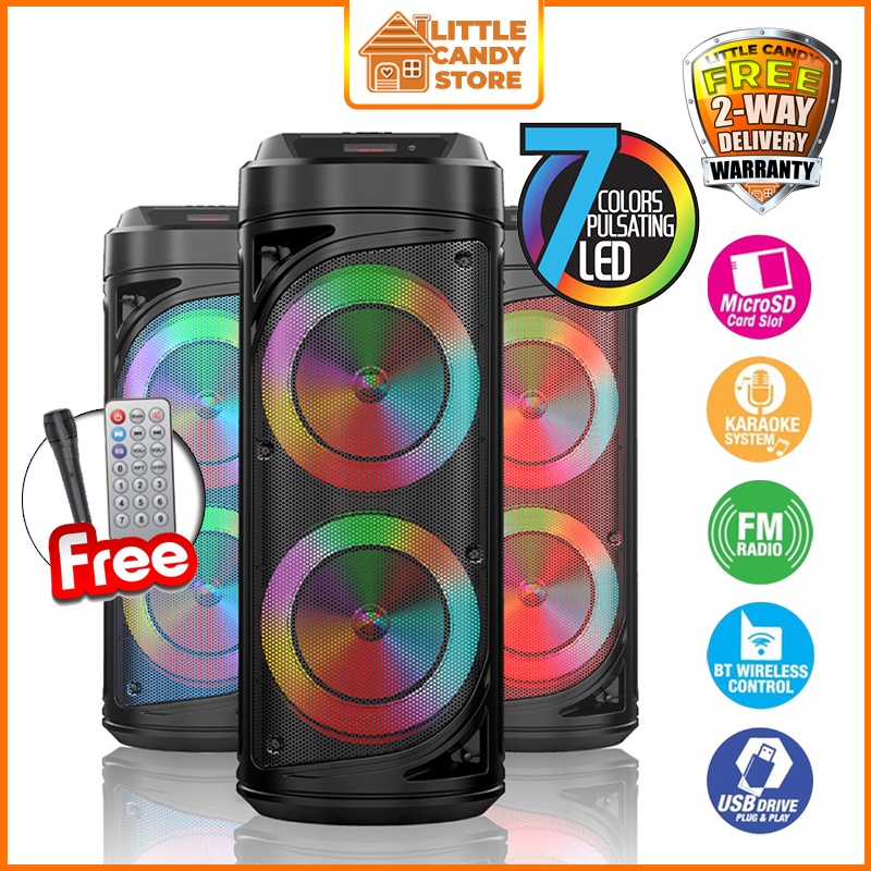 Dual 6.5" Bluetooth KTV Speaker Portable Super Bass Home Party LED Karaoke Wireless Player With ...
