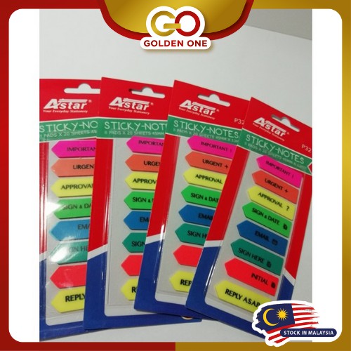 ASTAR Sticky Notes / 记号贴 P32 45MMX13MM (8padsx20sheets) (Price For 1 ...