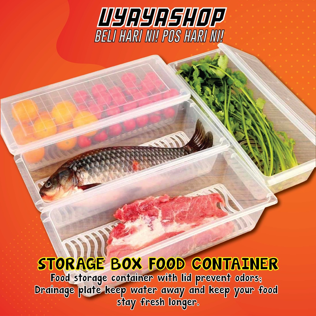 Transparent Drain Vegetable Meat Food Container Box 透明沥水保鲜盒 | Shopee ...