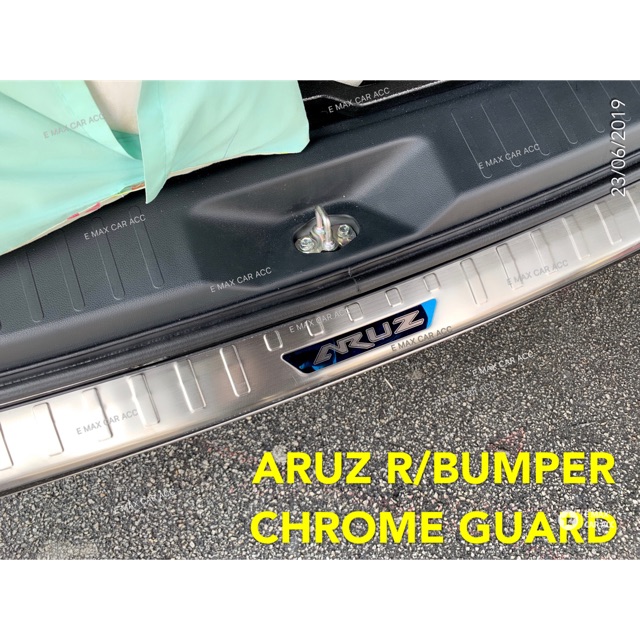 PERODUA ARUZ OEM CHROME REAR BUMPER GUARD WITH LOGO | Shopee Malaysia