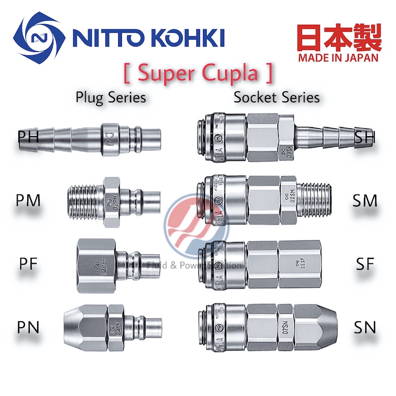 "Original" Nitto Kohki [ Super Cupla ] Air Cupla Socket and Plug, Port size 1/8",1/4'' and PU ...