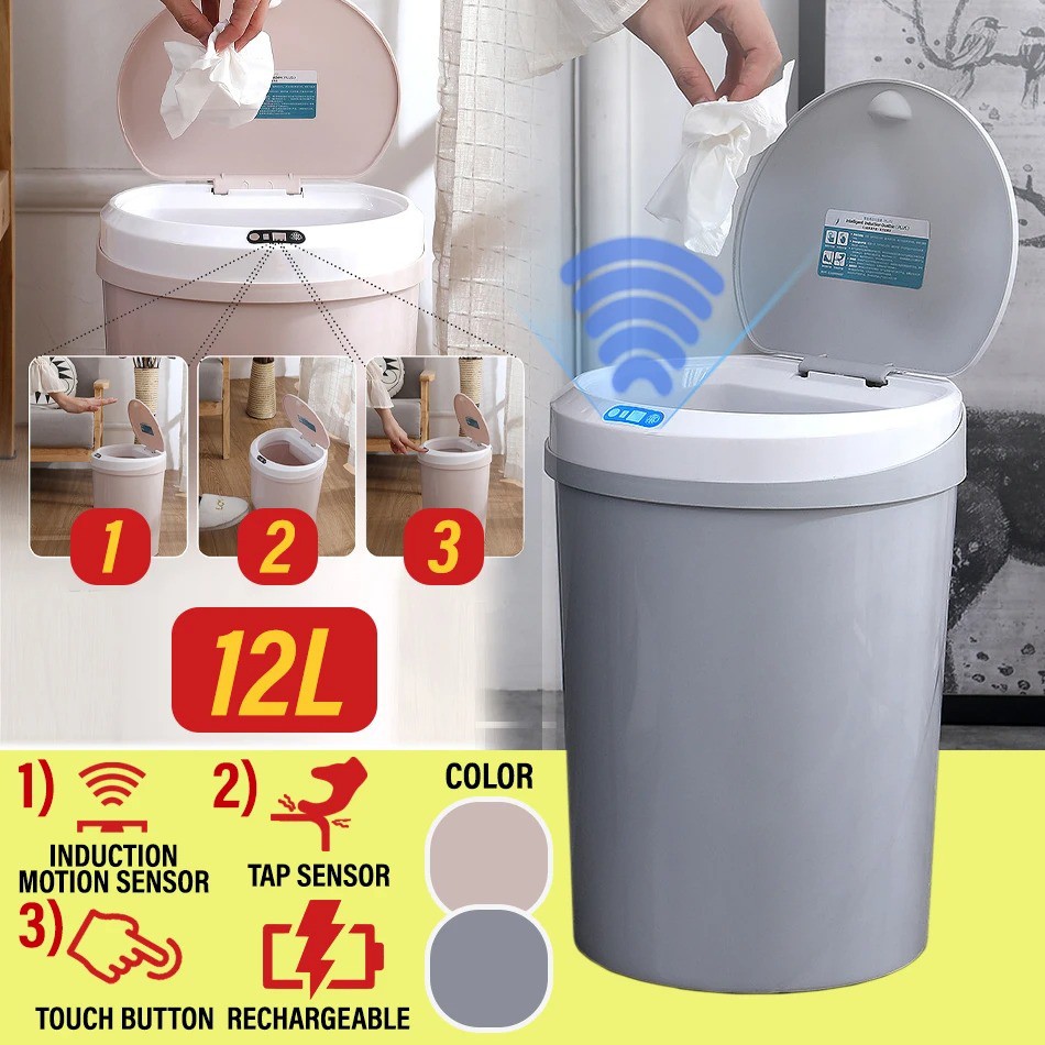 Elantas 12L Rechargeable Smart Trash Rubbish Bin with Induction Motion ...