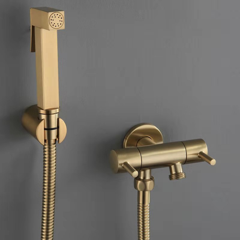 Brushed gold golden triangle valve bidet nozzle pressurized copper ...