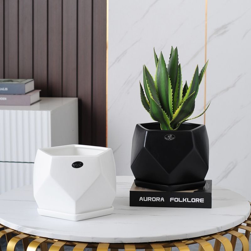 Ceramic Vase Stick With Saucer 🇲🇾 Black Cactus Pot / Pasu Bunga Seramik ...