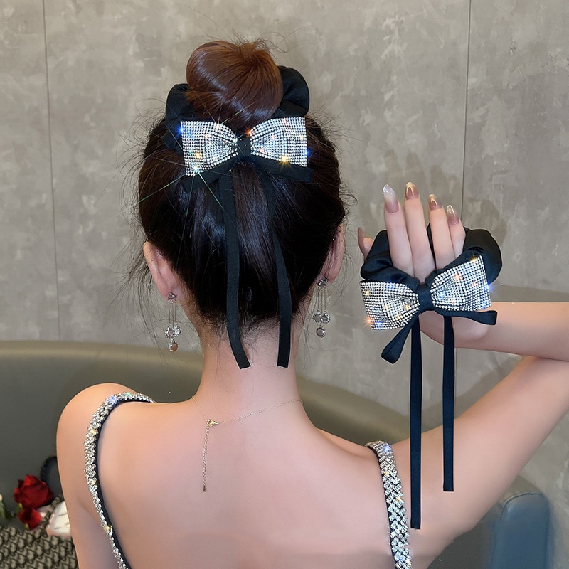 Korean Rhinestone Bow Hair Tie Diamond Streamer Scrunchies Women ...
