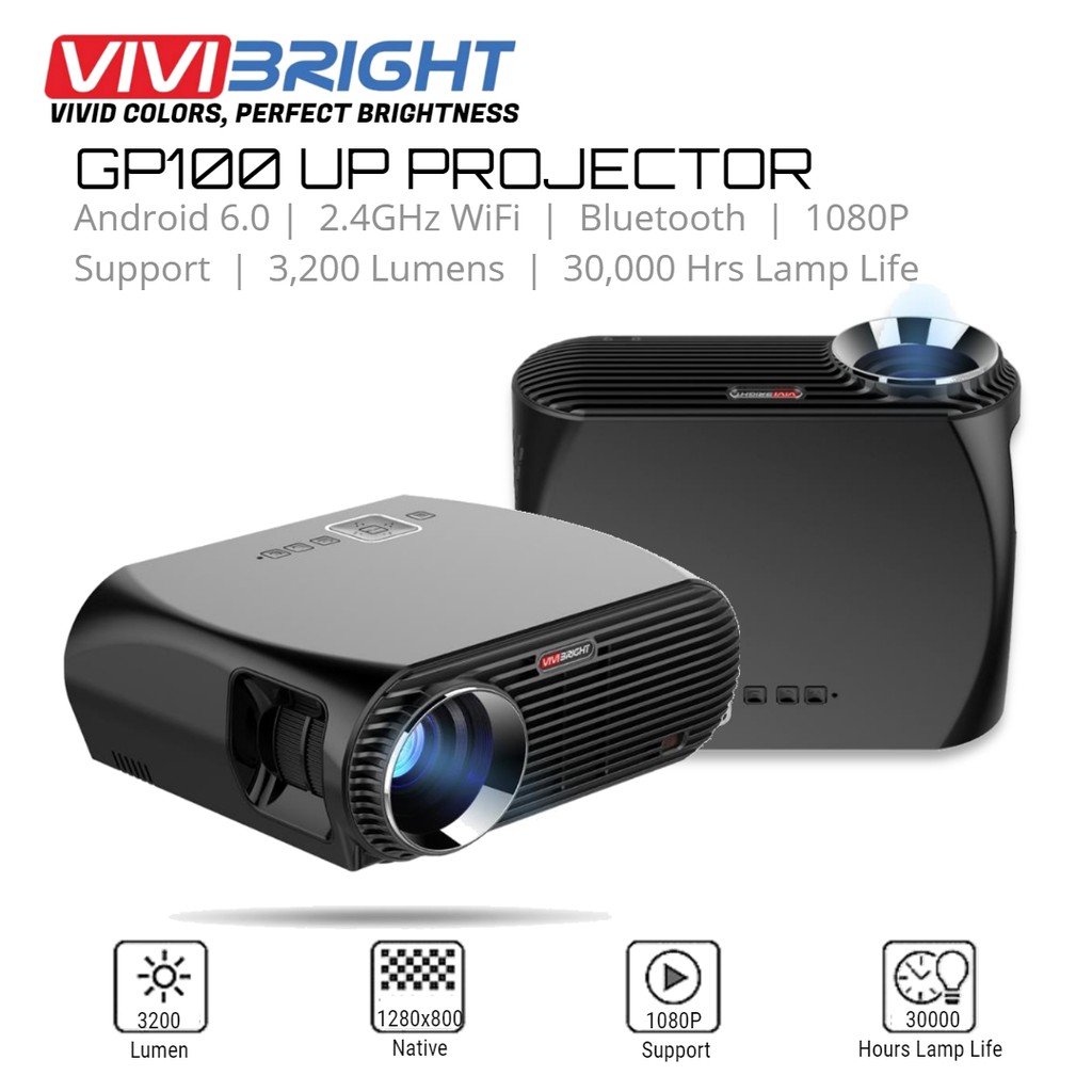 VIVIBRIGHT GP100 Projector 3200 Lumens With Android Operating System | Shopee Malaysia