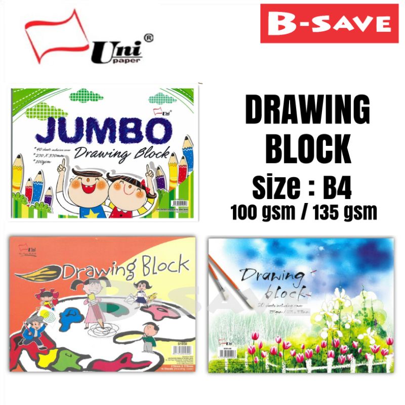 Uni B4 Drawing Block 100gsm / 135gsm ( 270mm x 370mm ) Kertas Lukisan ...