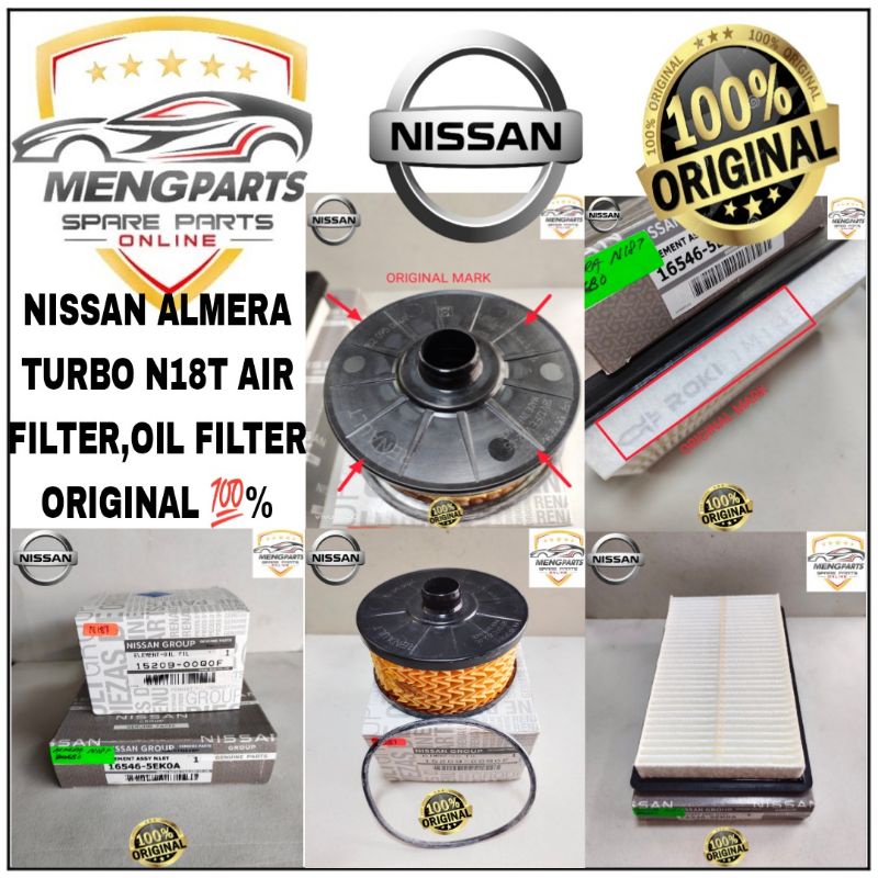 ORIGINAL 💯% NISSAN ALMERA N18 1.0 AIR FILTER OIL FILTER 15209-00Q0F ...