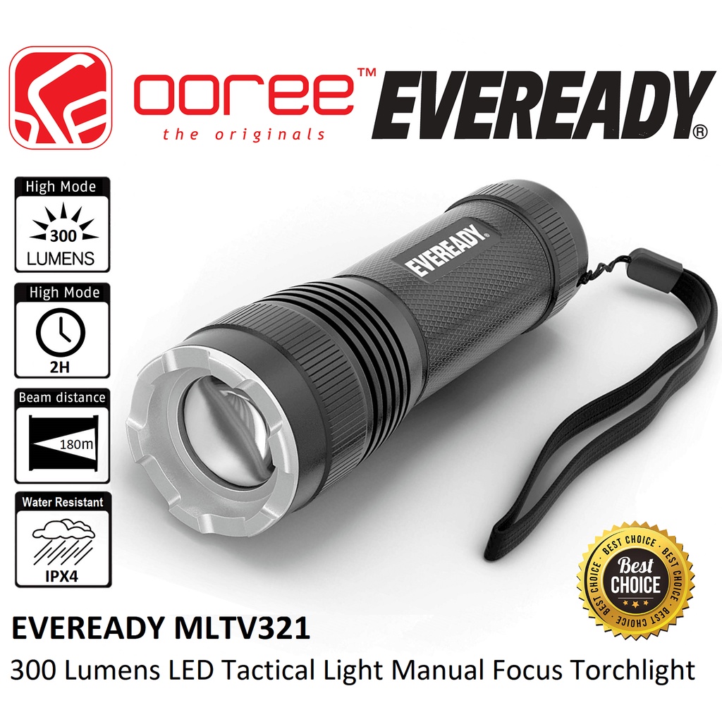 EVEREADY MLTV321 TACTICAL LIGHT 300 LUMENS TORCHLIGHT FLASHLIGHT WITH ...